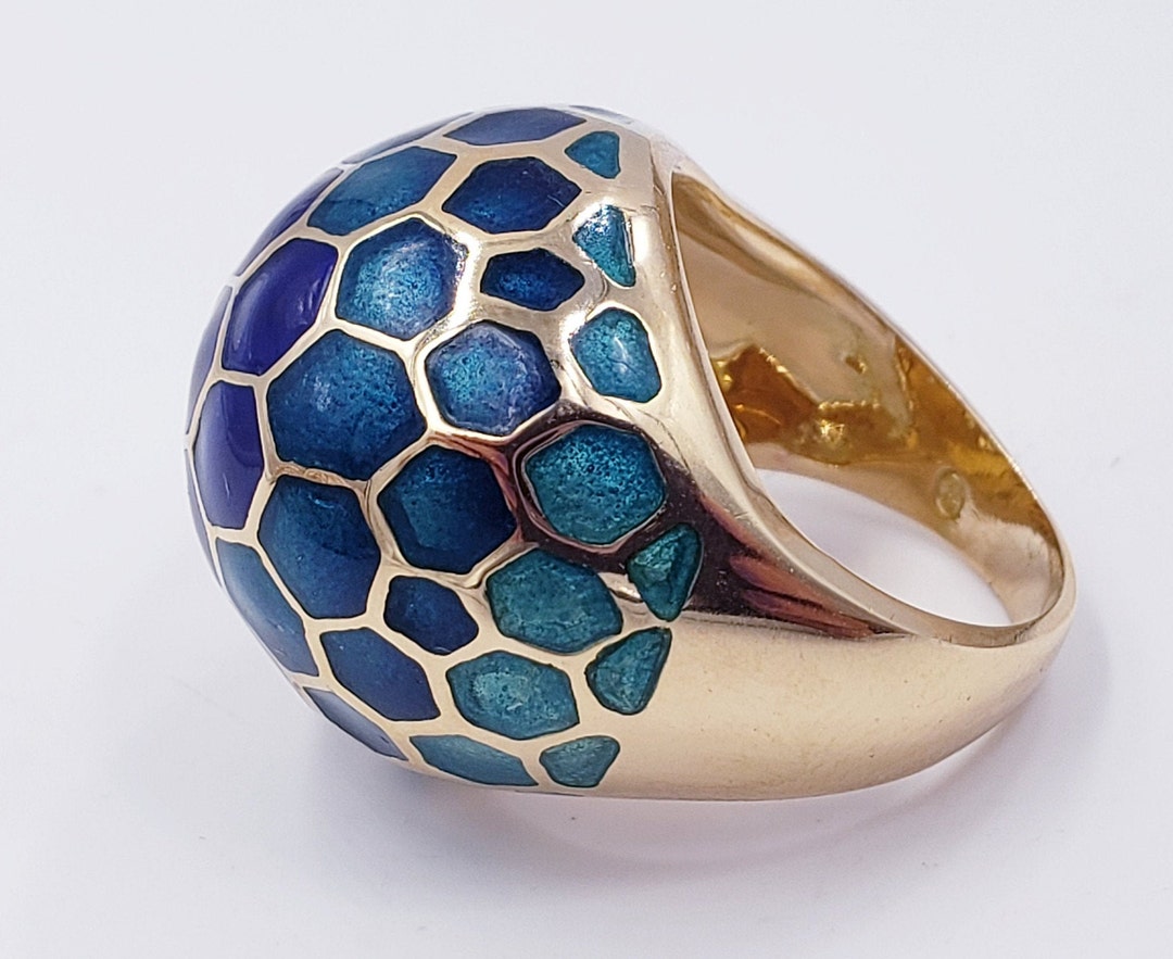 Enamel Dome Ring in 18KT Yellow Gold Retro Vintage Size 6.5 US - Etsy