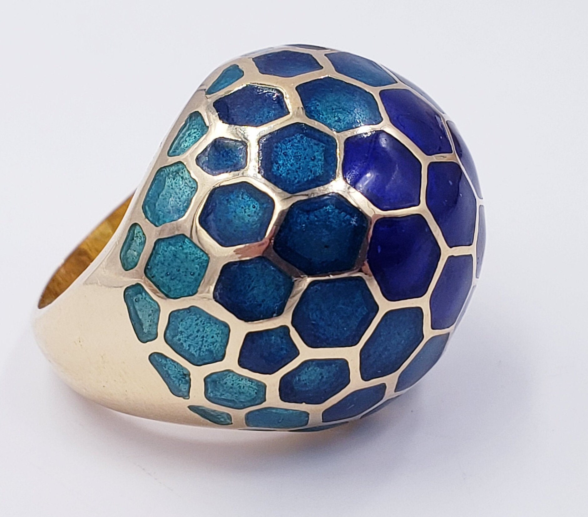 Enamel Dome Ring in 18KT Yellow Gold Retro Vintage Size 6.5 US - Etsy