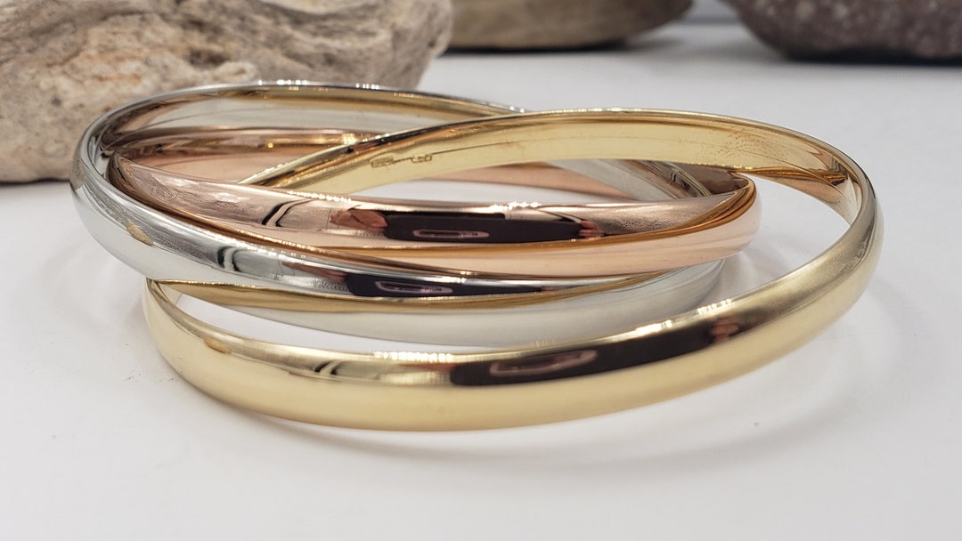18KT Tricolor Gold Bracelet 7.08" Interlocking Women's Bangle - Etsy