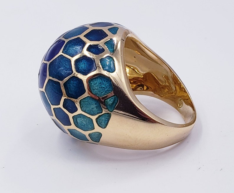 Enamel Dome Ring in 18KT Yellow Gold Retro Vintage Size 6.5 US - Etsy