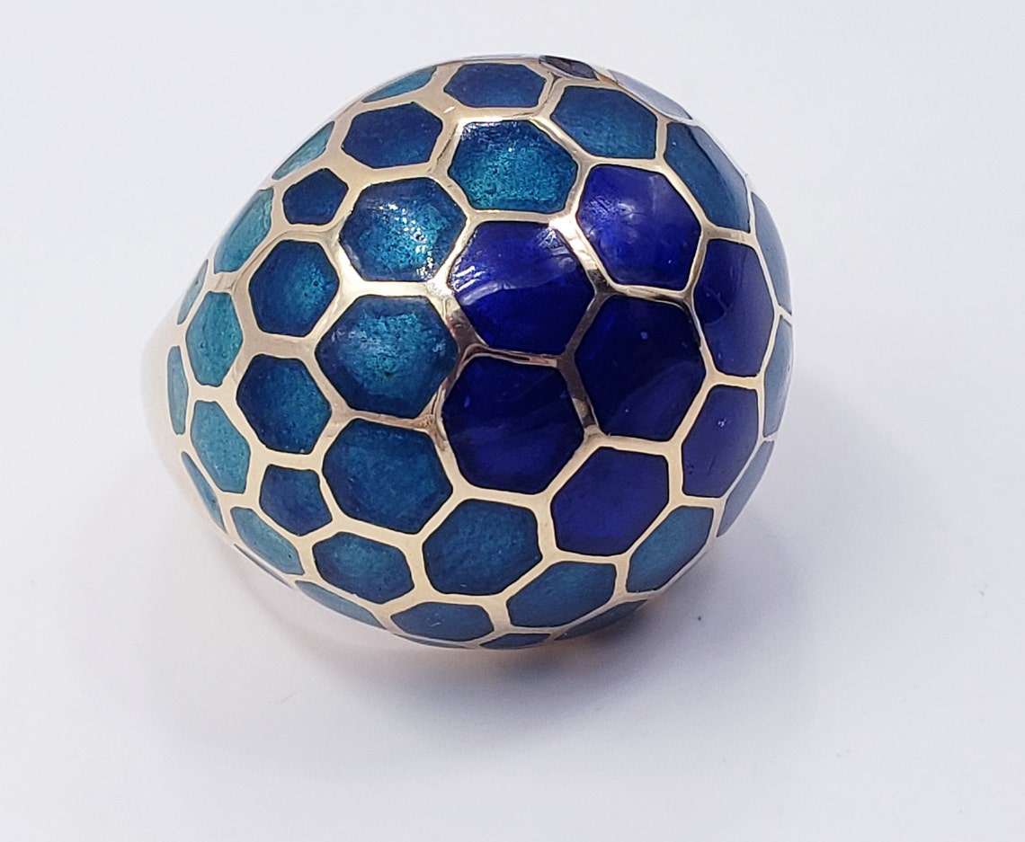 Enamel Dome Ring in 18KT Yellow Gold Retro Vintage Size 6.5 - Etsy