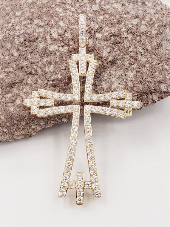 Large Gold Cross with Simulated Diamonds>14kt.Gold ov… - Gem