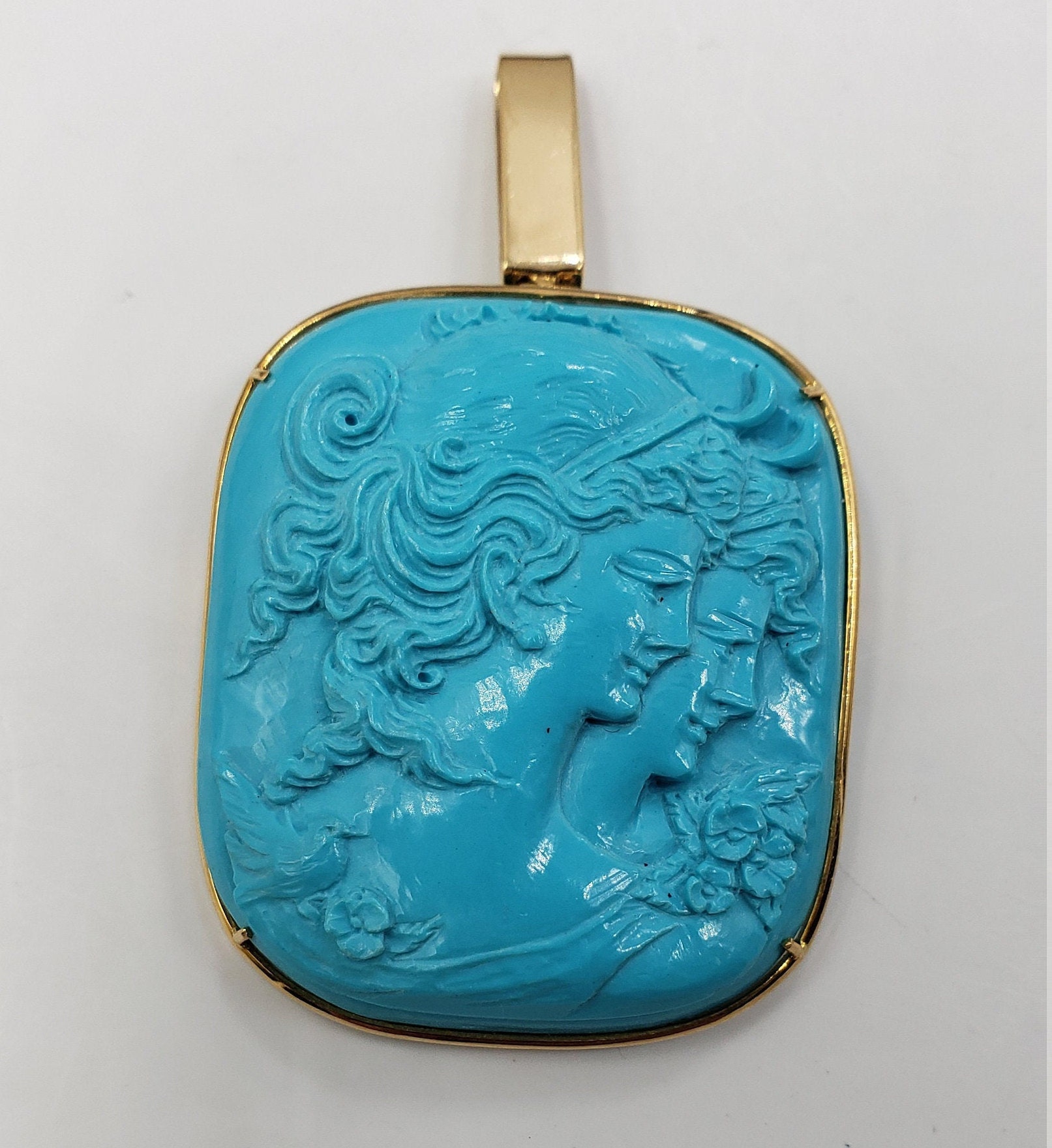 18kt Yellow Gold Rectangle Cameo Composite Turquoise Pendant/pin - Etsy