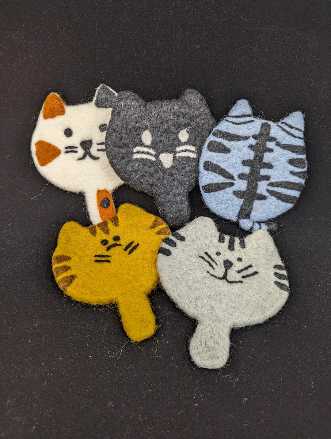 Cute Felted Cat Coasters 5 Inches Diamater Tabby Tiger Calico Grey ...