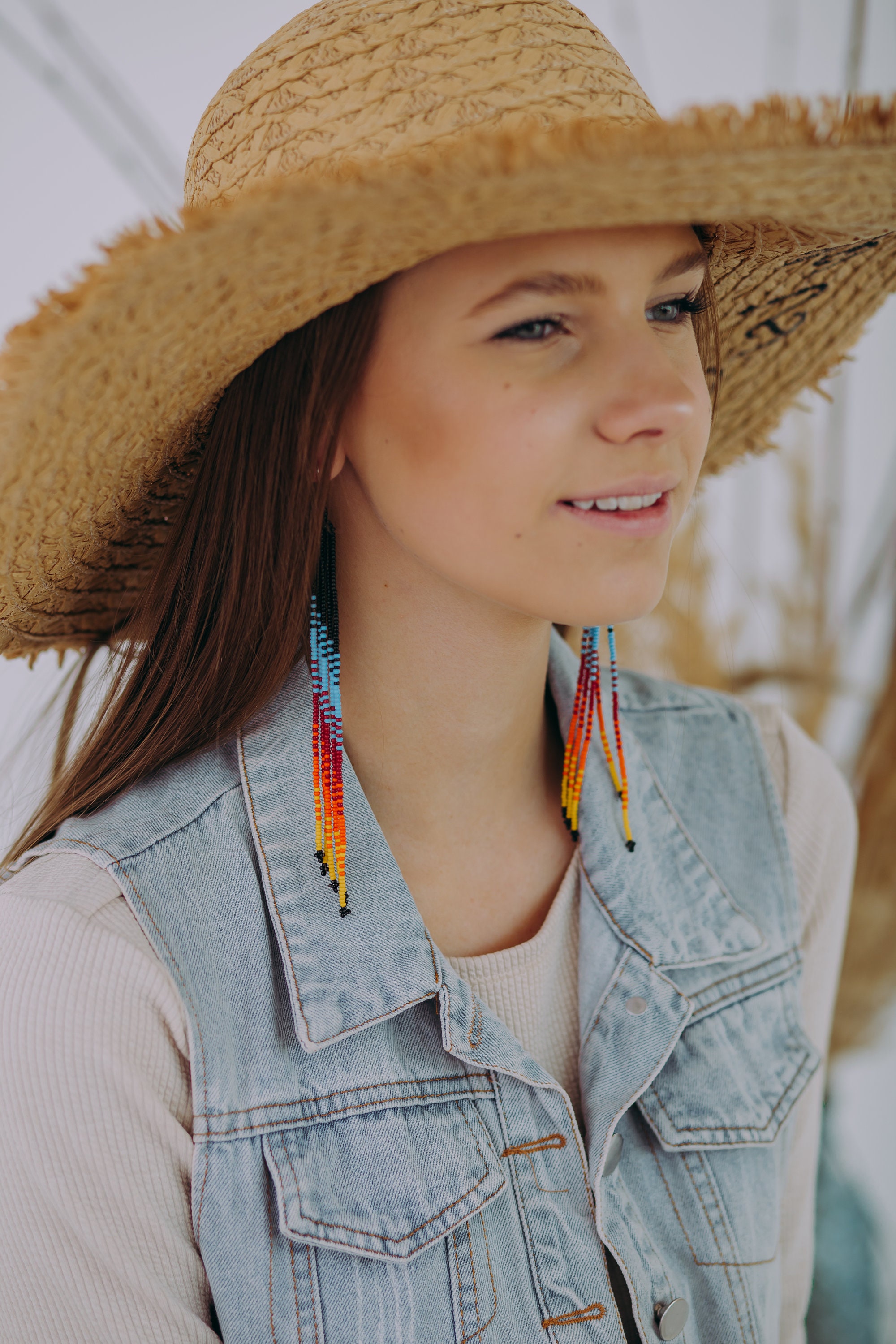 Women Gift Ideas ñative American Earrings Long Fringe Beaded Earrings ...