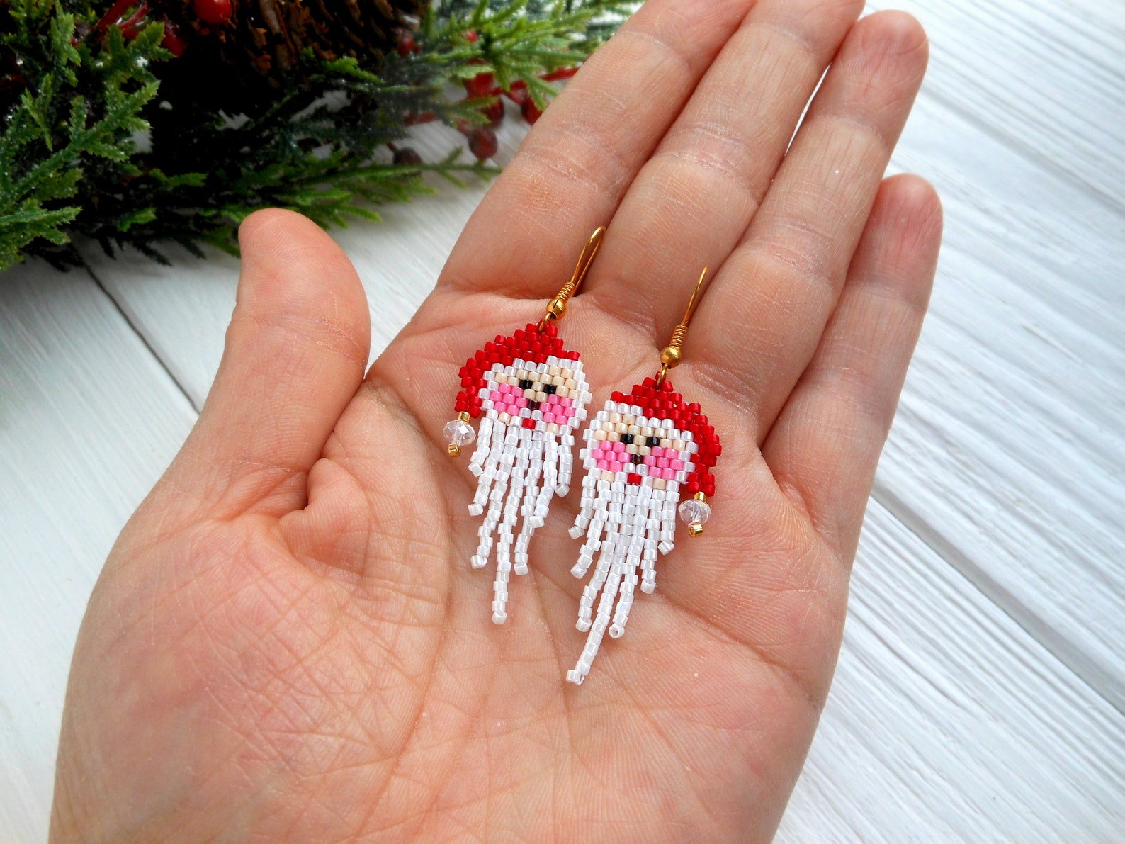 Santa Beaded Earrings Christmas Holiday Jewelry for Women Seed - Etsy
