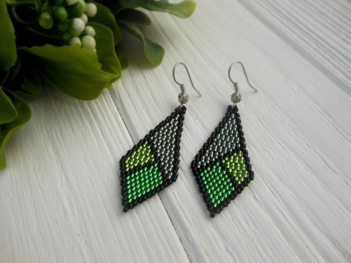 Green Beaded Earrings Handmade Gift for Her Miyuki Jewelry Women's Gift ...