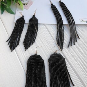 Black Earrings Dangle , Minimalist Black Beaded Earrings for Women ...