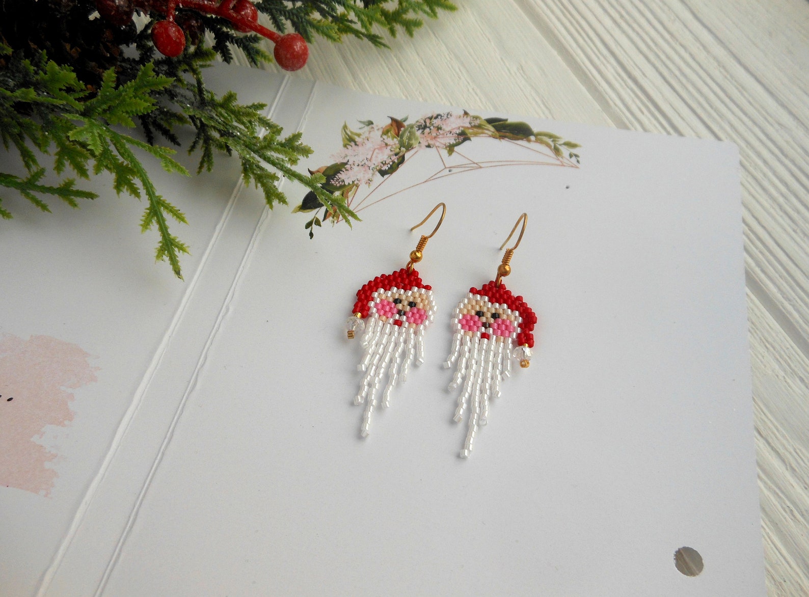 Santa Beaded Earrings Christmas Holiday Jewelry for Women Seed | Etsy