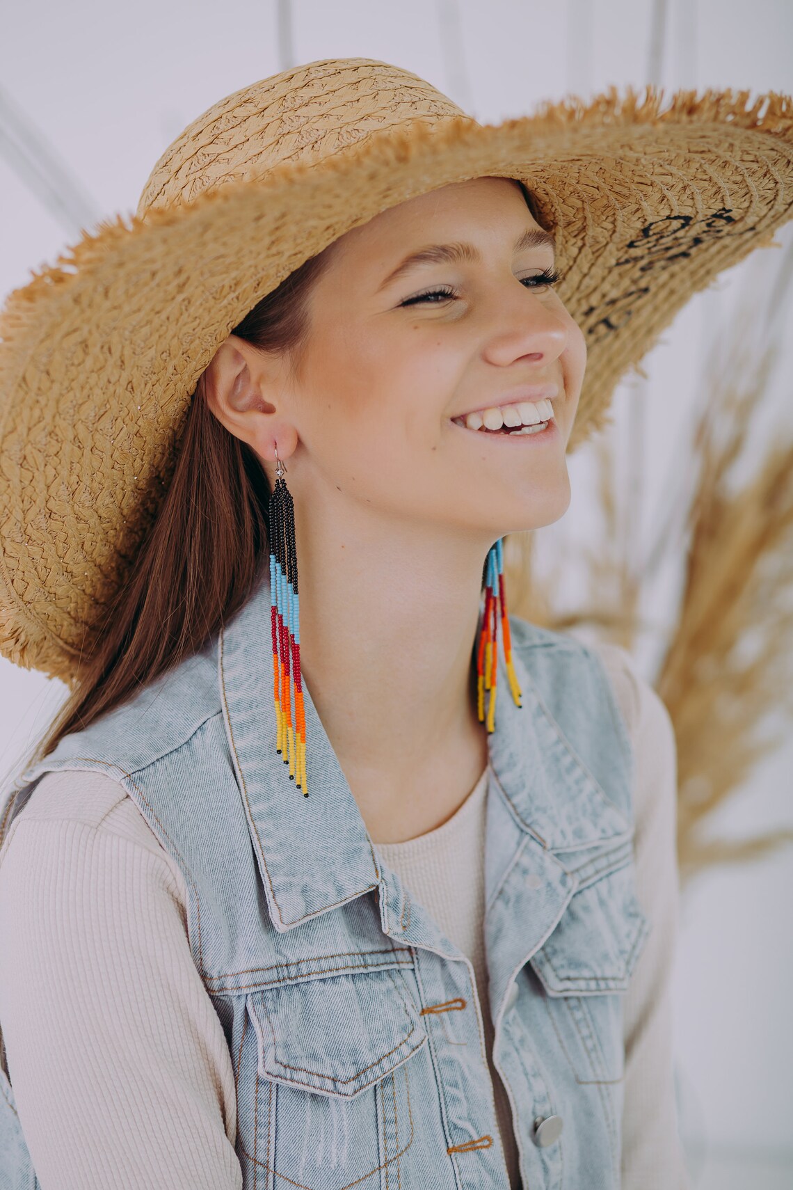 Native america beaded earrings indian beaded jewelry long | Etsy