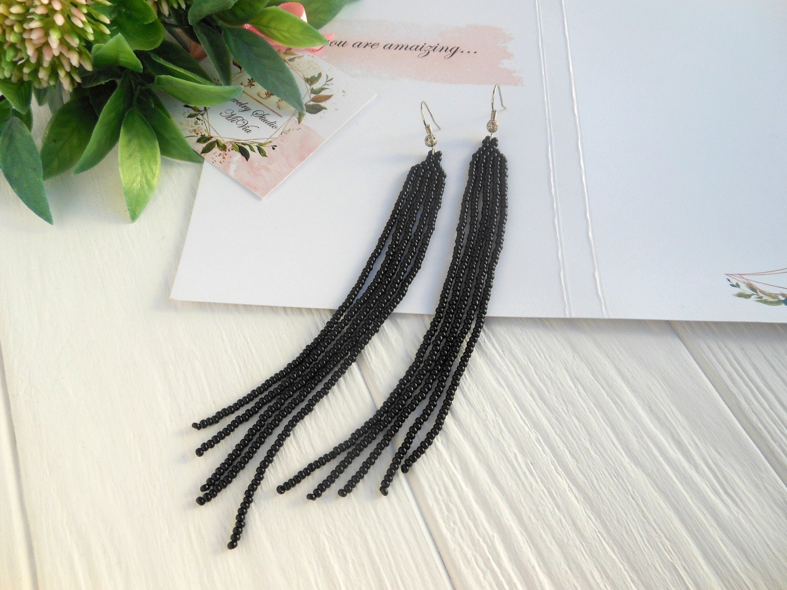 Black Earrings Dangle , Minimalist Black Beaded Earrings for Women ...