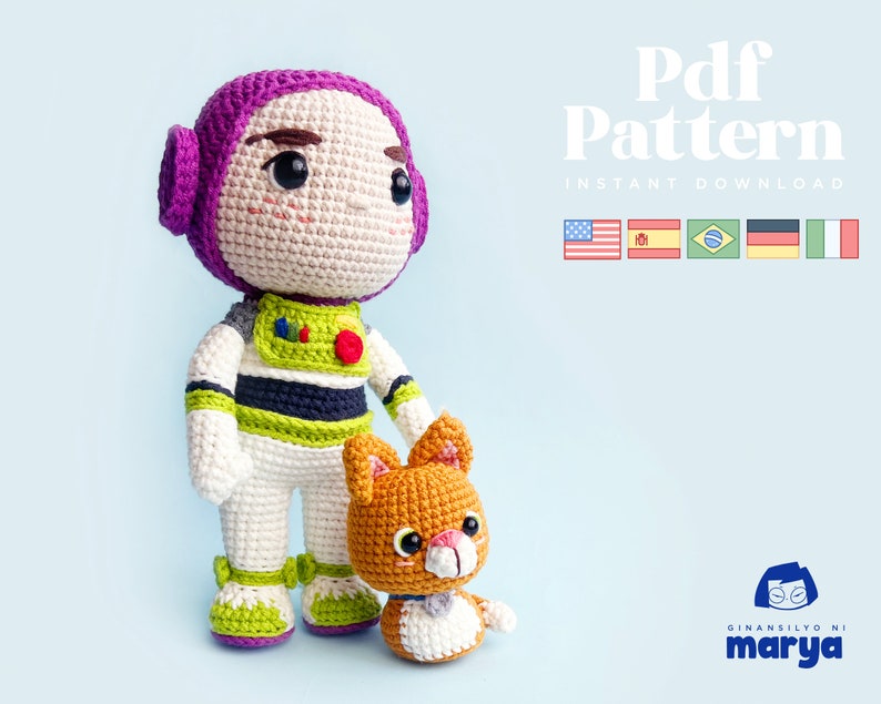 Crochet Doll Amigurumi Pattern Space Ranger and Cat, PDF Pattern ...