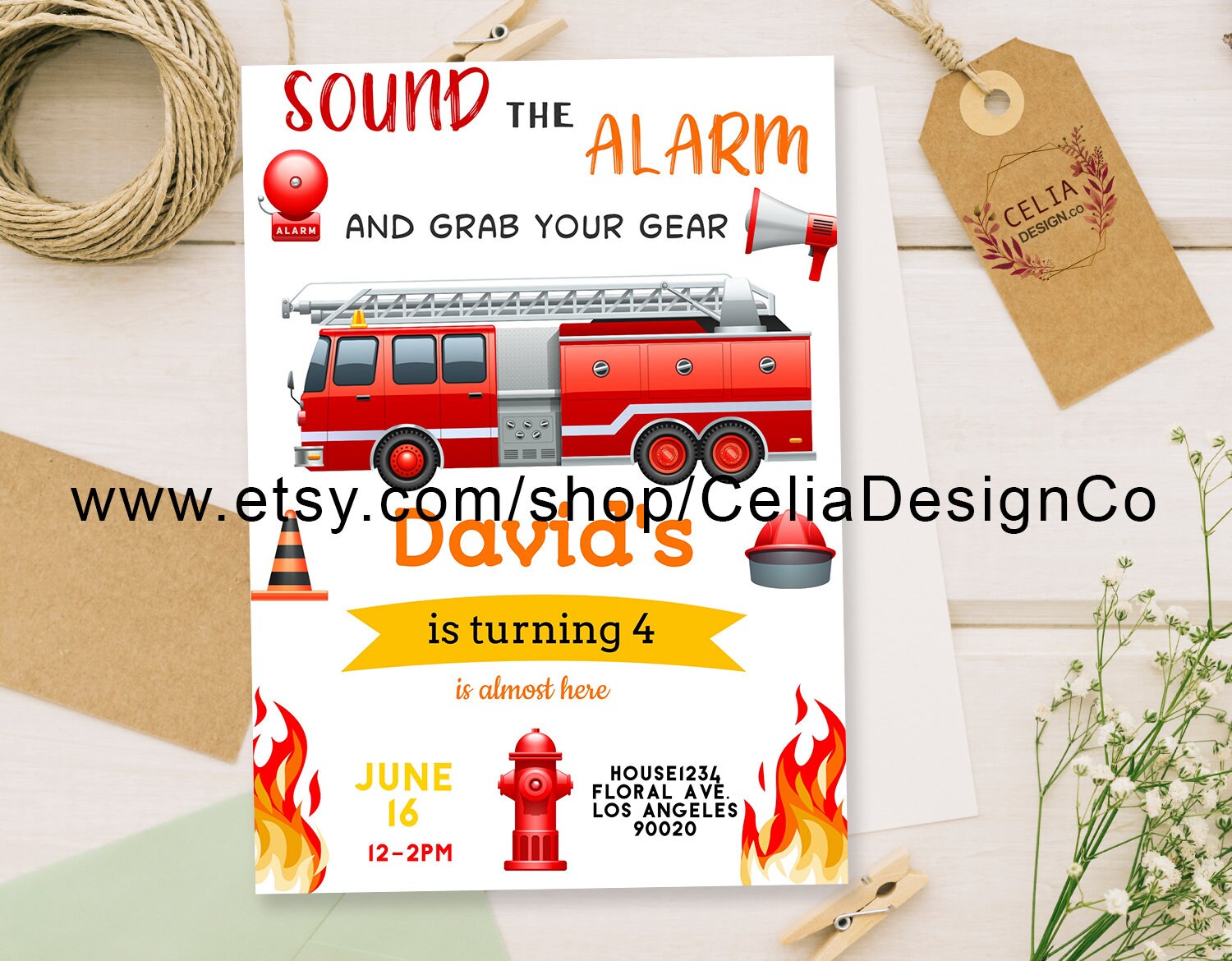Fire Truck Invitation, Fire Engine Invites, Instant Download Fire Truck ...