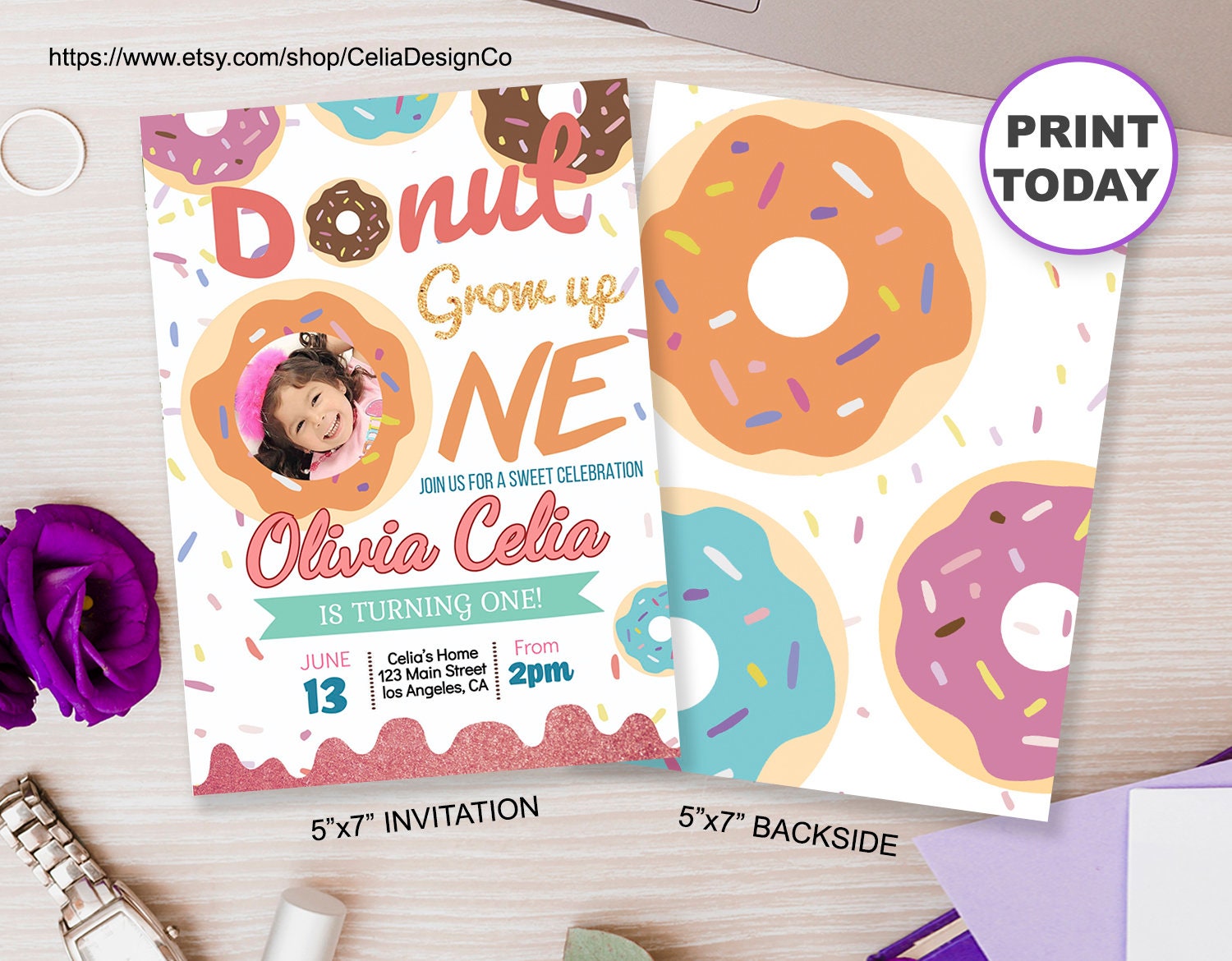 EDITABLE Donut Grow up Birthday Invitation, Donut Grown up Invite Donut ...