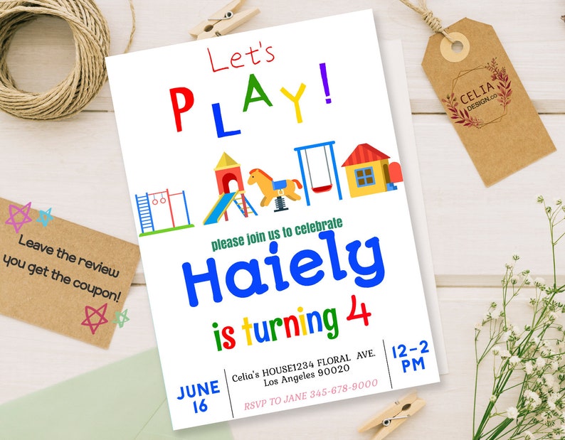 Playground Birthday Invitation, Park Party Invitation, Outdoor Party ...