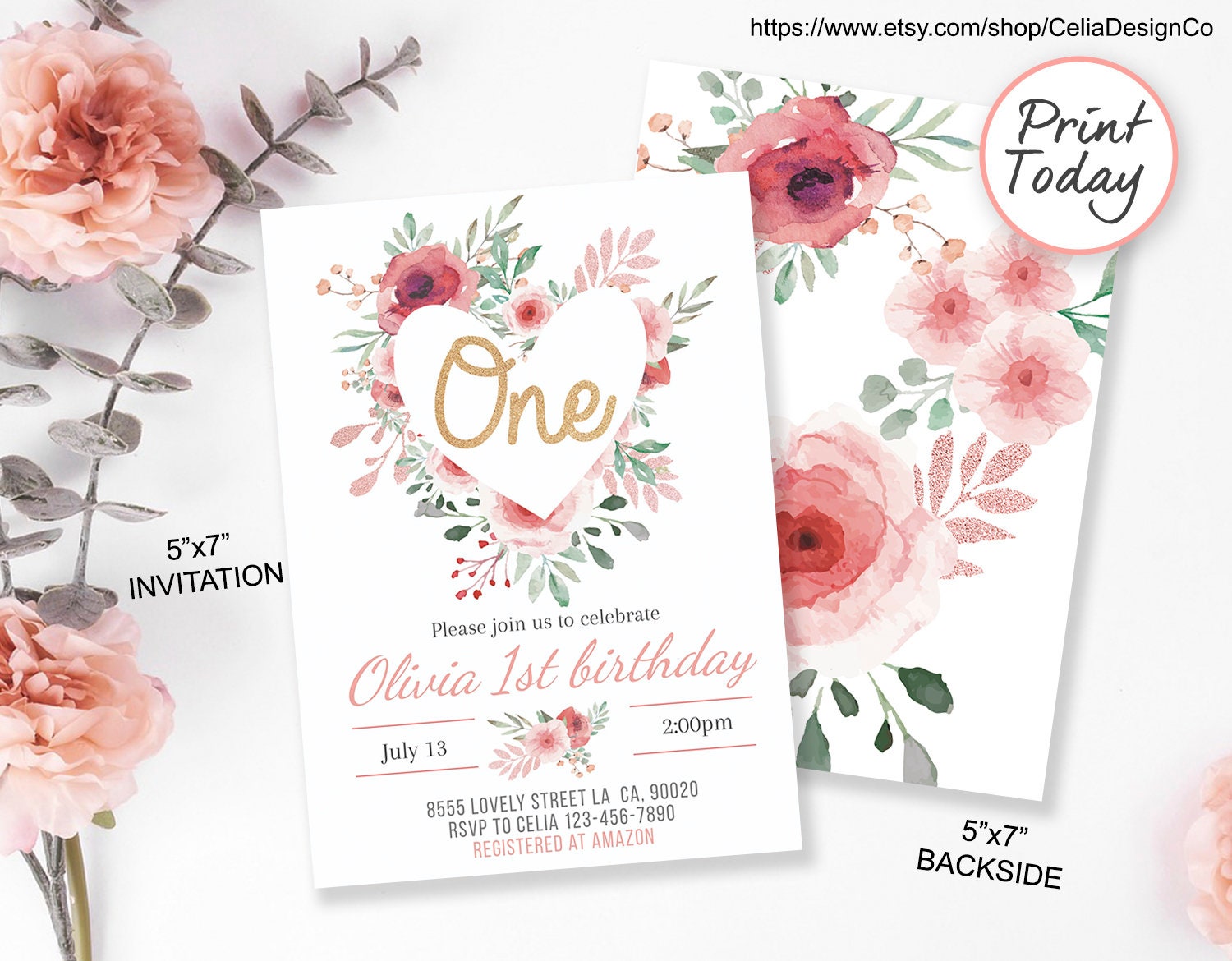 Editable First Birthday Invitation Card, 1st Birthday Girl, Love Invite ...