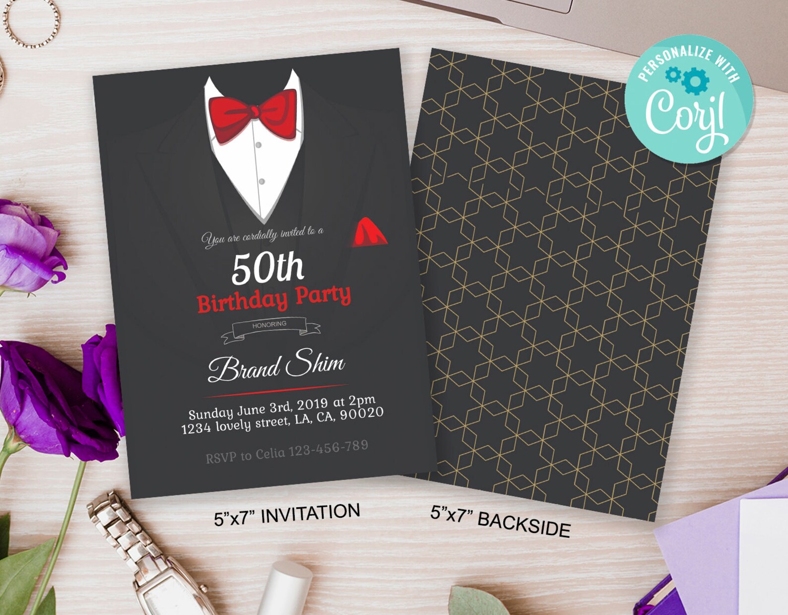 Instant Download, Tuxedo Birthday Invitation, Man Birthday Invitation ...