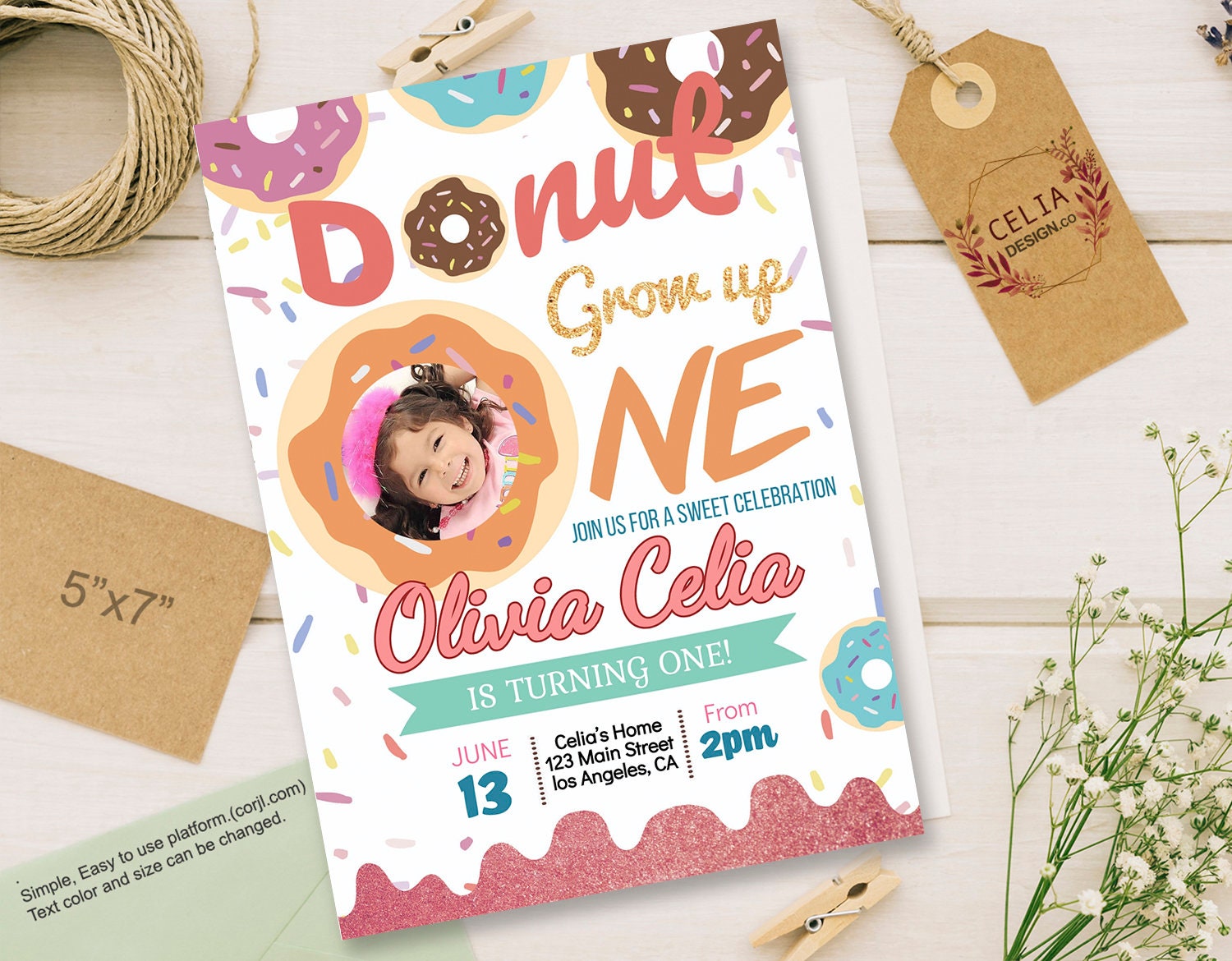 EDITABLE Donut Grow up Birthday Invitation, Donut Grown up Invite Donut ...