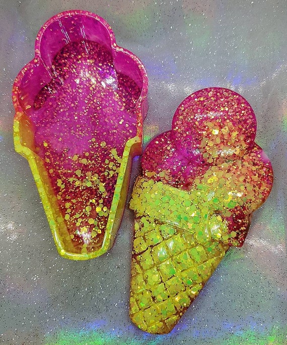 Pink and yellow holo glitter Ice cream cone stash/ jewelry/ | Etsy