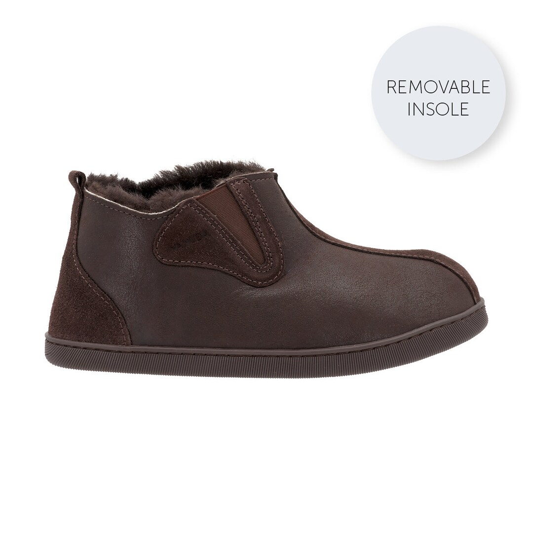 Luxury Men Sheepskin Wool Slippers 41-47, Brown Home Shoes, 100% ...