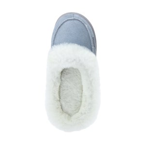 Luxury Grey White Women Sheepskin Mule Slippers 36-42, Fluffy Handmade ...