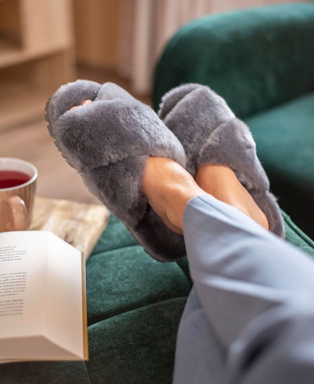 Grey Sheepskin Cross Slides: Women's Eco Wool Slippers - Etsy