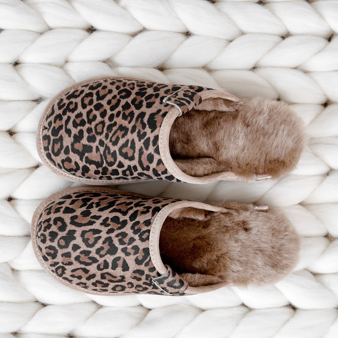 Luxury Panther Print Sheepskin Slippers for Women 36-42, Women's ...