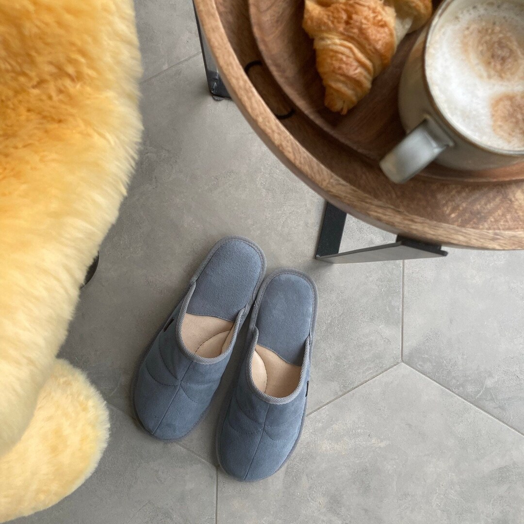Classic Men's Slip-on Slippers Made of Sheepskin, Grey Leather House ...