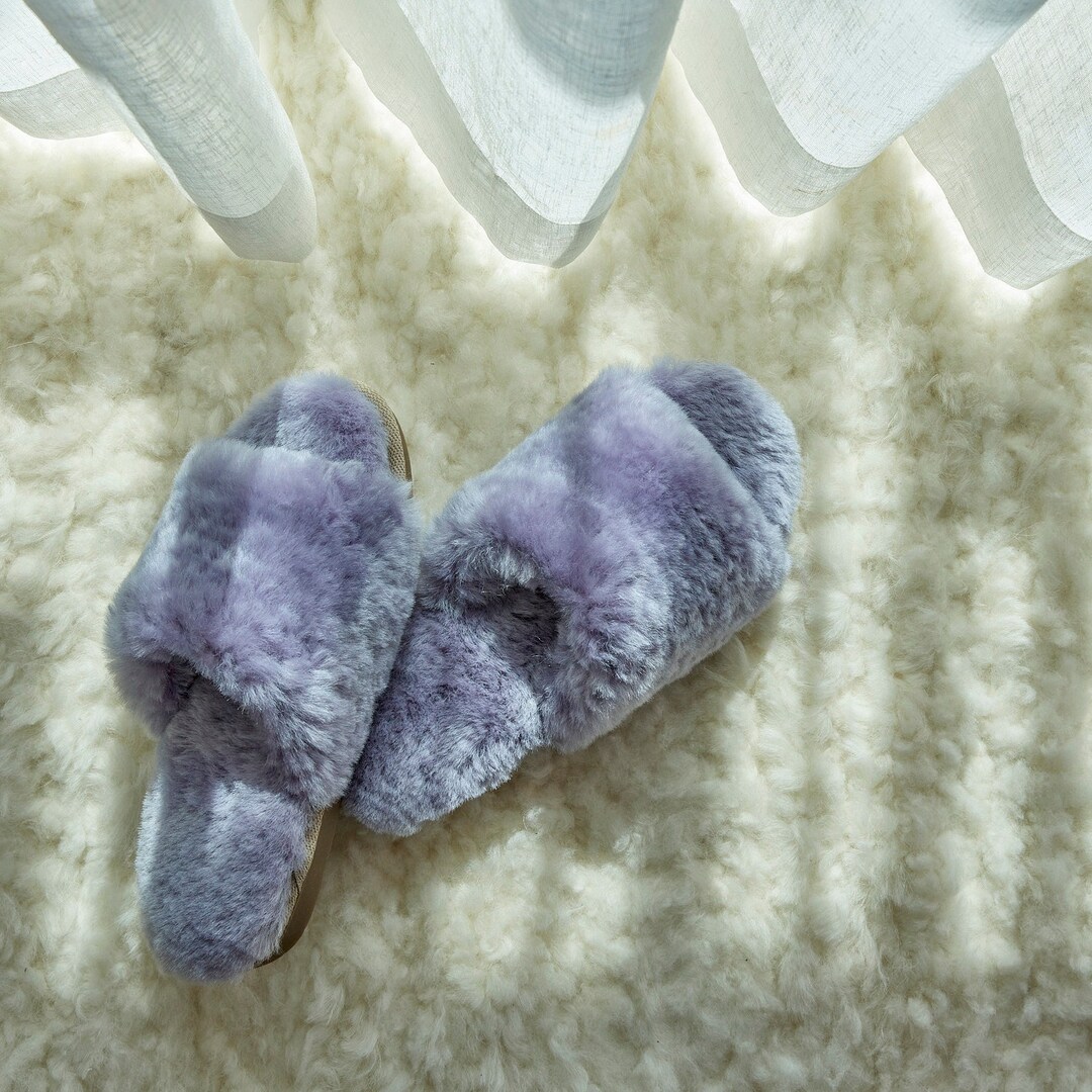 Luxury Lilac Sheepskin Slide, 100% Natural Genuine Shearling Slippers ...