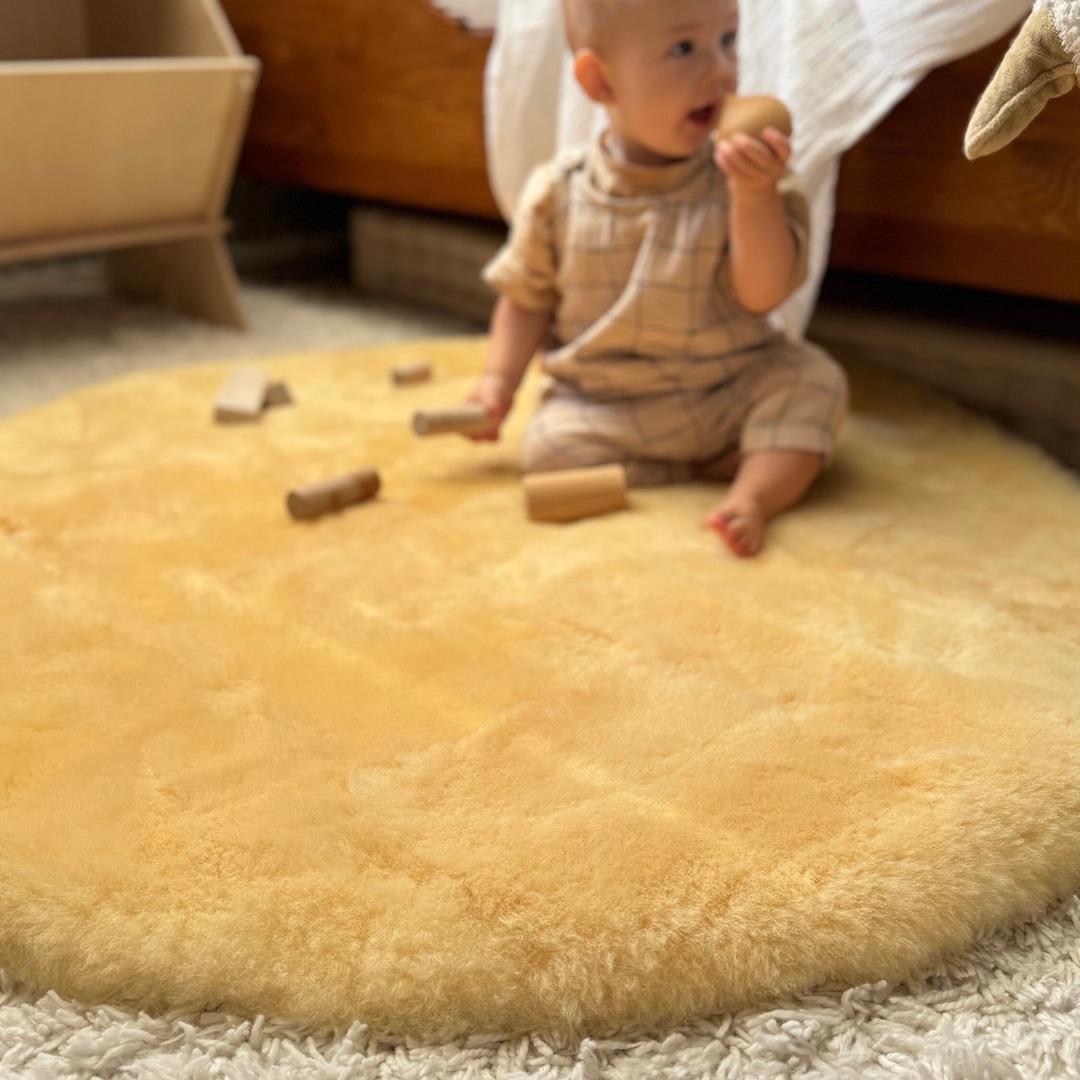 Luxury Round Rug Real Sheepskin Baby Play Mat 100cm, Baby Relugan ...