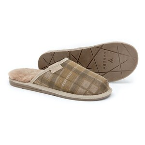 Men's Checkered Sheepskin Slippers, Slip on Tartan Pattern Home Shoes ...