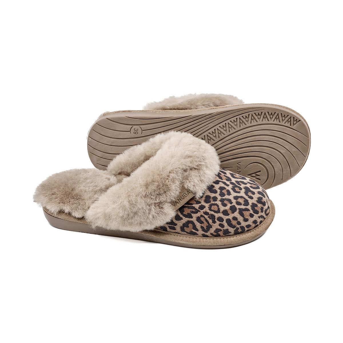 Panther Sheepskin Slippers, Women's Leather Flip-flops, Fluffy House ...