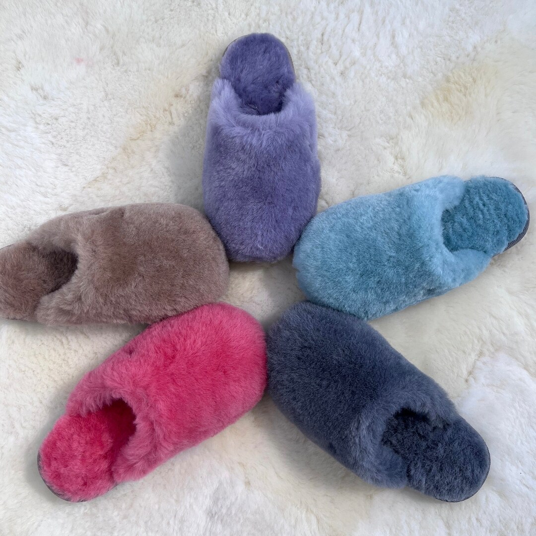 Kids 100% Natural Sheepskin Sliders Slippers 30-35, Soft Real Wool Slip ...