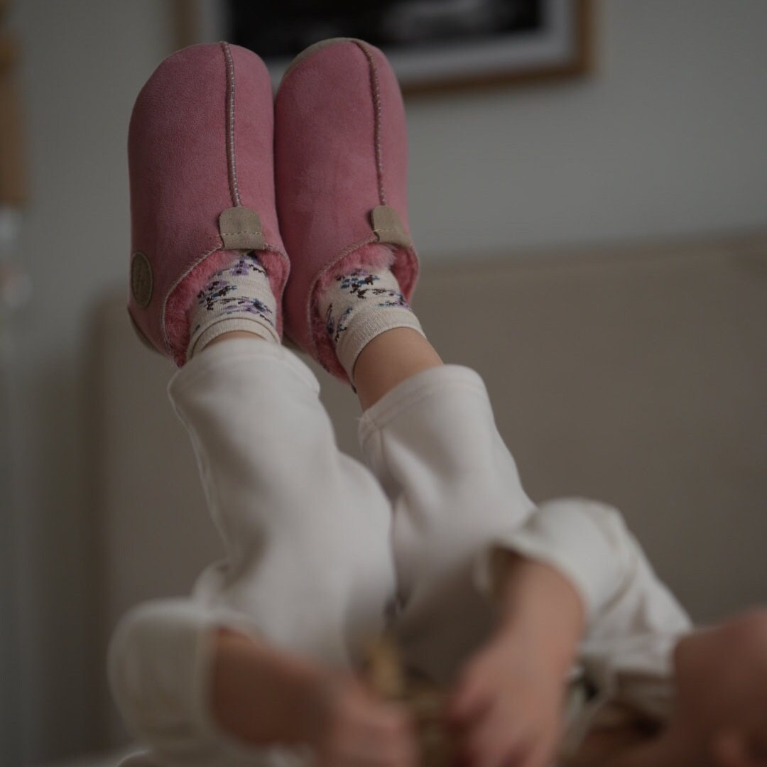 Wool Pink Children Natural Sheepskin Booties, Soft Sole Slipper Boots ...