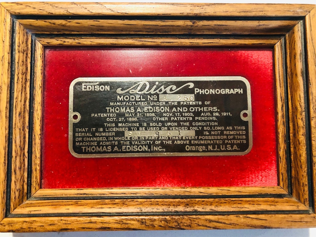 1930's Edison Disc Phonograph Model No. A 250 Serial Number Plate - Etsy