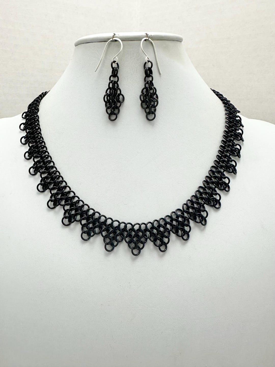 Black Enameled Copper European Chain Maille Necklace, Gunmetal Chain ...