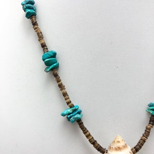 Olive Shell Necklace, Shell Heishi Necklace, Turquoise Chip Necklace ...