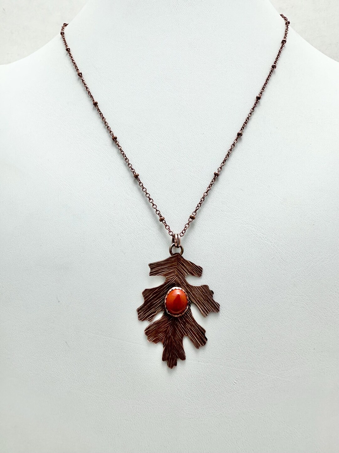Oxidized Copper Oak Leaf Necklace: Red Jasper Stone Pendant - Etsy