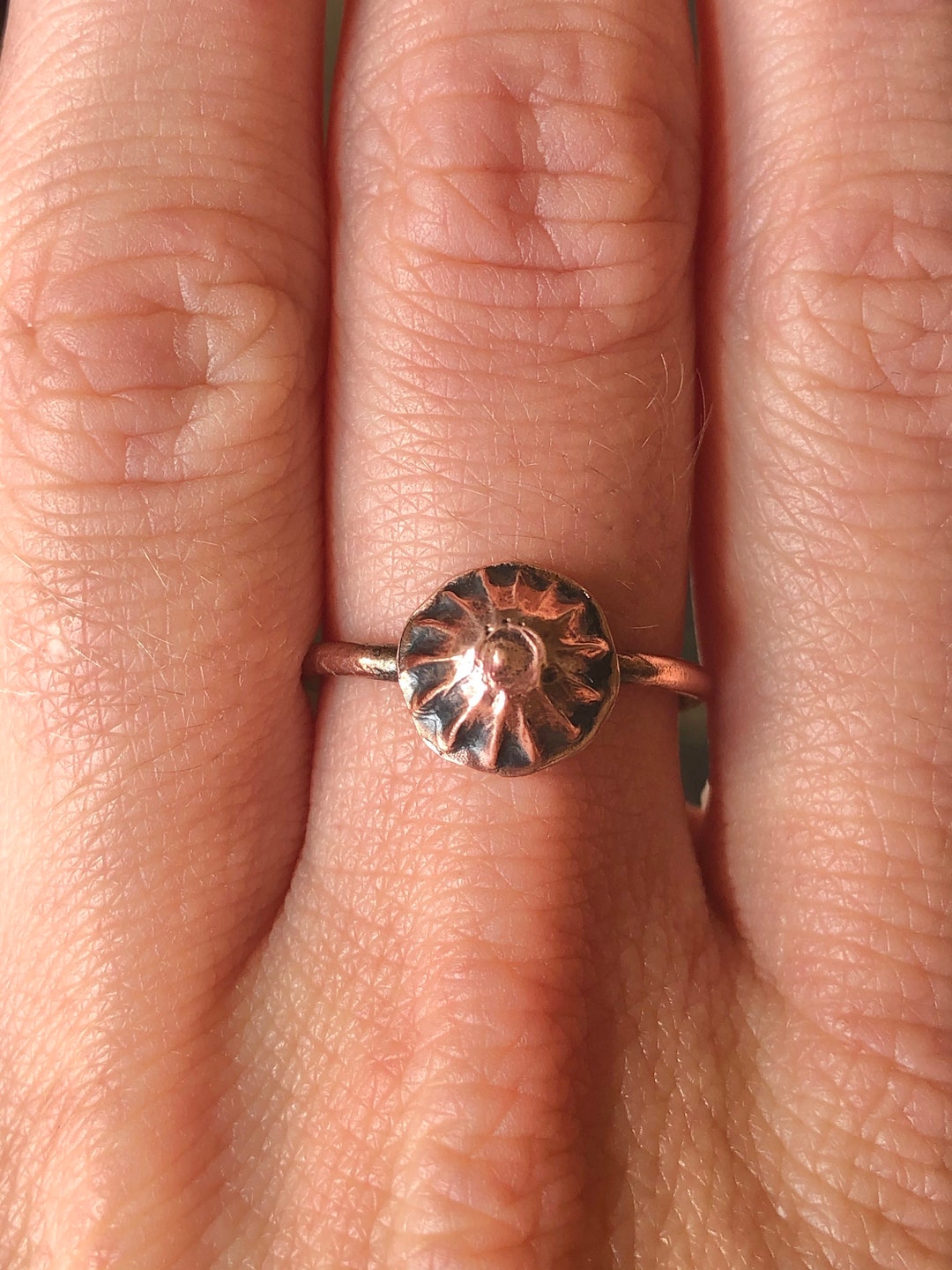 Rustic Copper Sunburst Ring: Boho Stacking Band - Etsy