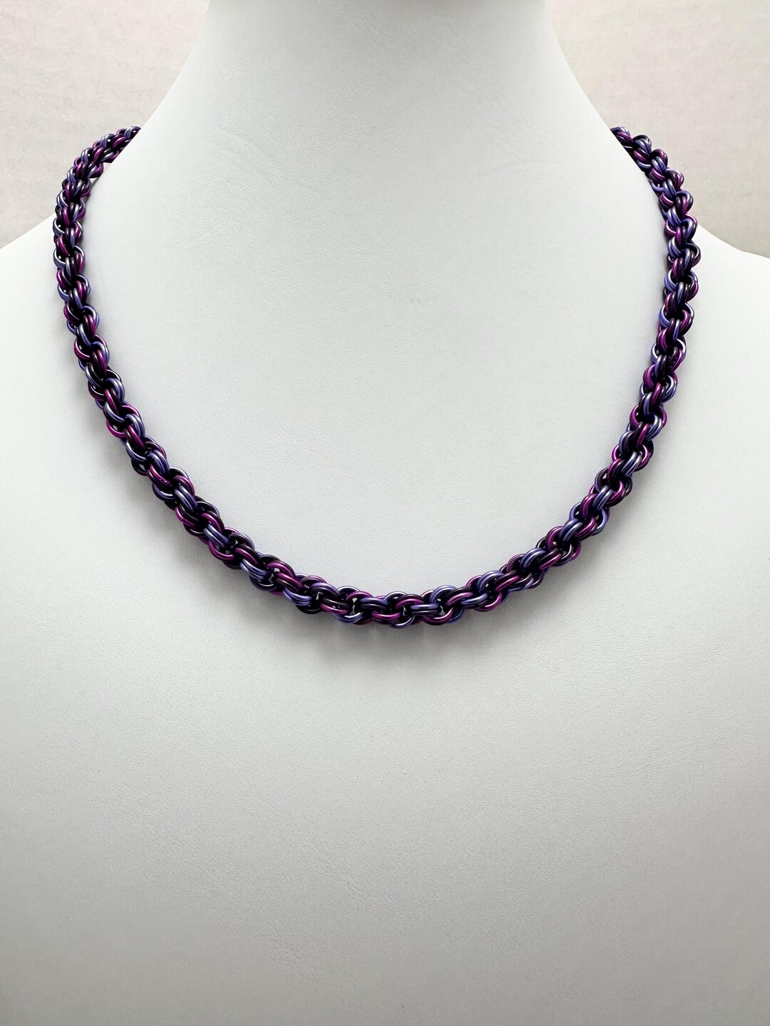 Purple Enameled Copper Spiral Rope Chain Maille Necklace, Spiral Rope ...