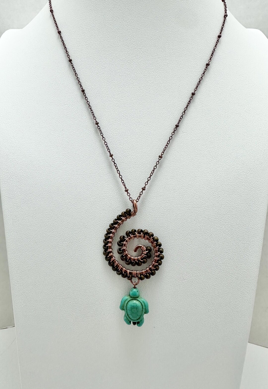 Copper Wire Wrapped Turquoise Sea Turtle Pendant Necklace: Boho Style ...