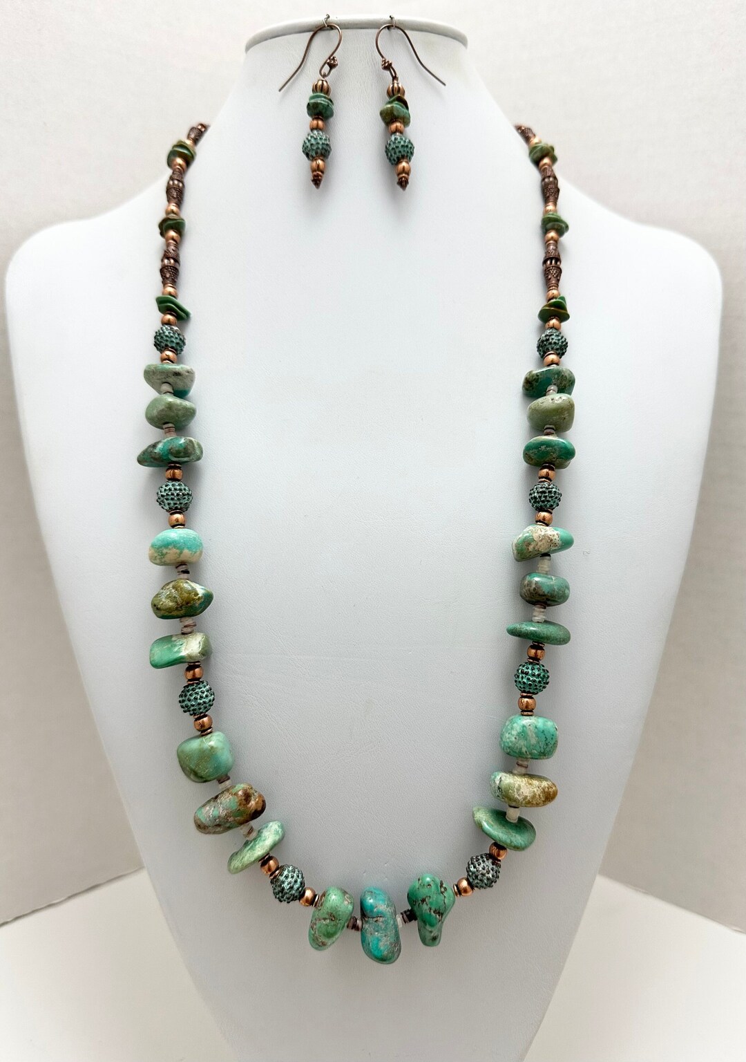 Long Genuine Turquoise Chip Necklace, Turquoise Necklace, Turquoise ...