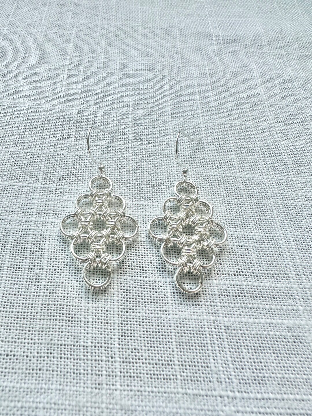 Silver Japanese Diamond Chain Maille Earrings Silver Plated Chain ...