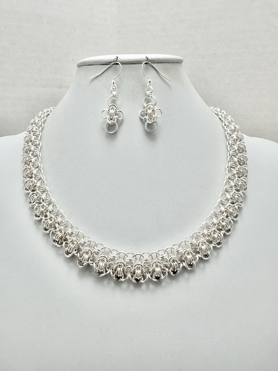Silver Plated Chain Maille Necklace: Rondo a La Byzantine Weave, Free ...