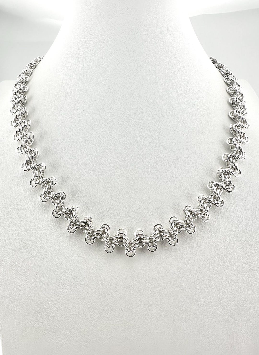 Silver Plated Zig Zag Byzantine Weave Chain Maille Necklace: Hand Woven ...
