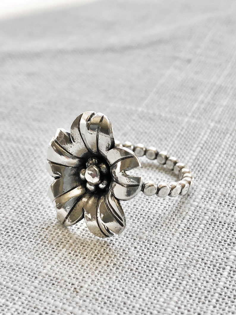 Sterling Silver Flower Statement Ring Silver Flower Ring - Etsy Australia
