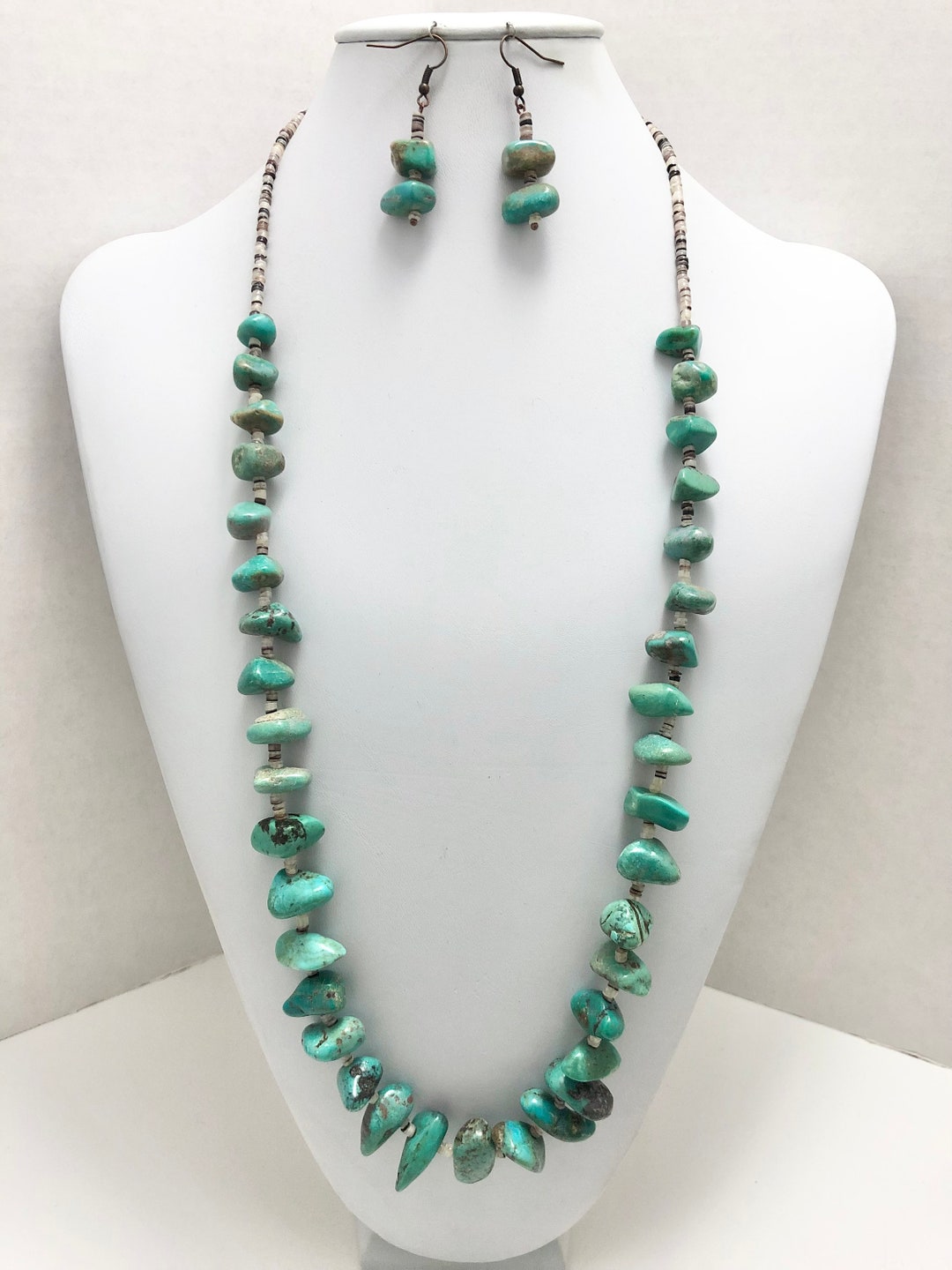 Long Genuine Turquoise Chip Necklace, Turquoise Necklace, Turquoise ...