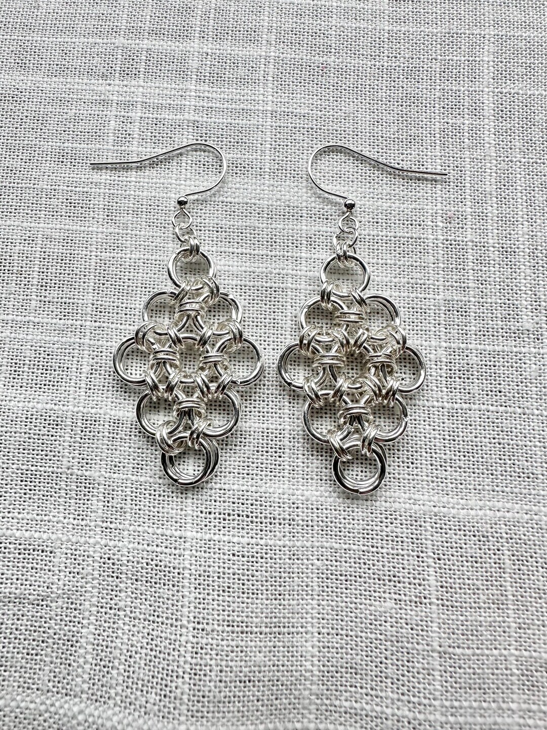 Silver Plated Japanese Diamond Chain Maille Earrings: Hand Woven ...