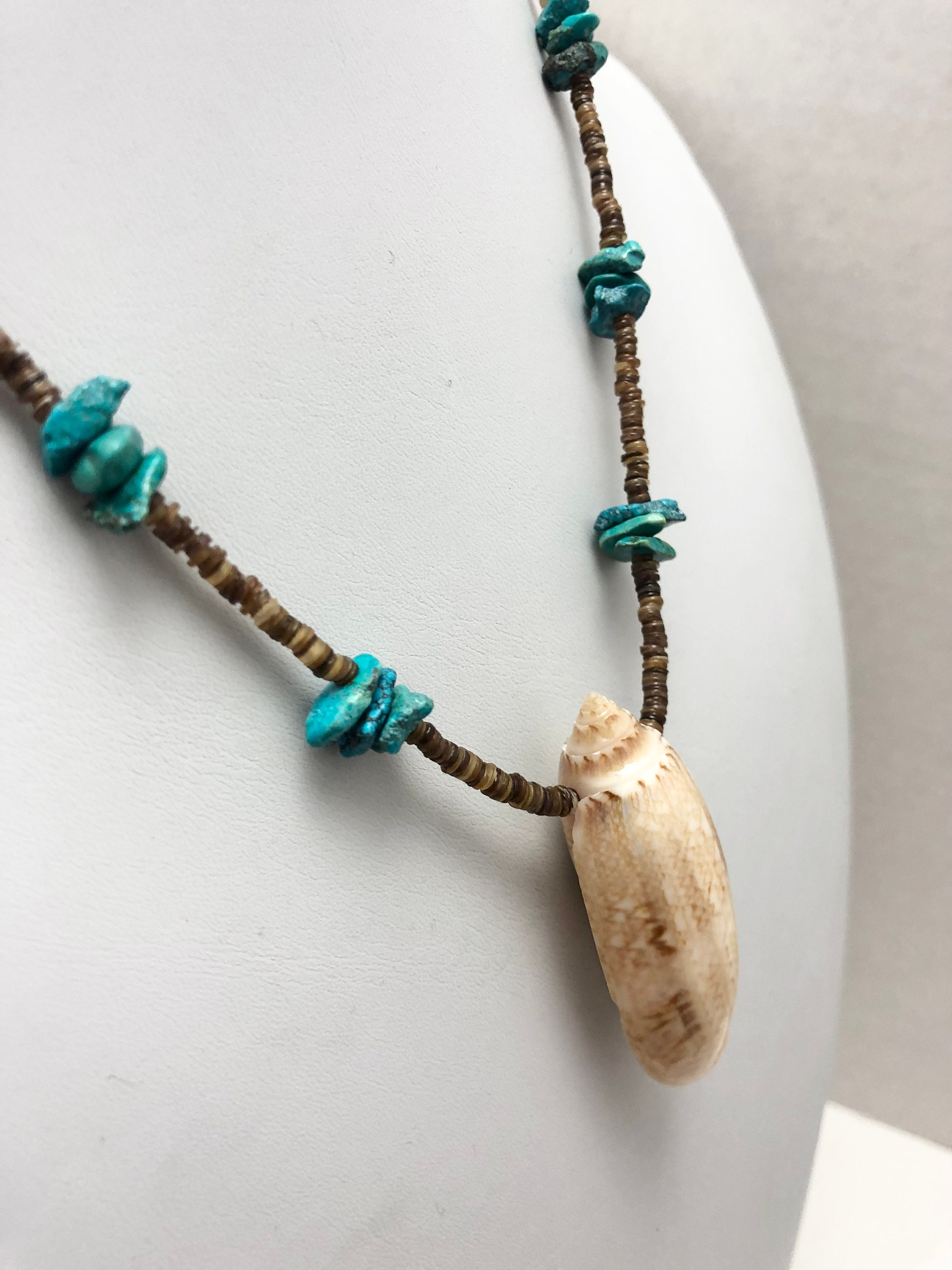 Olive Shell Necklace Shell Heishi Necklace Turquoise Chip - Etsy