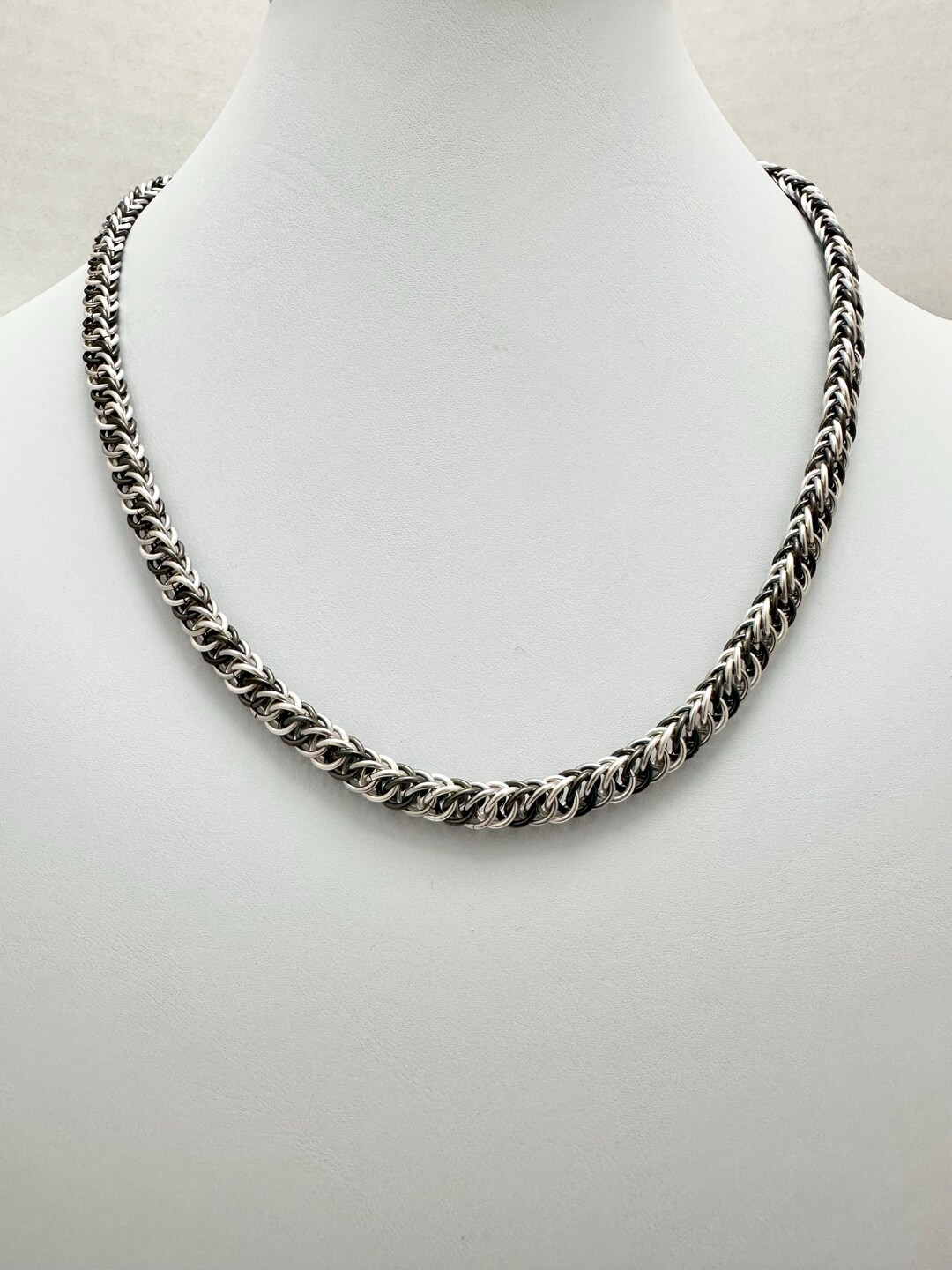 Handwoven Silver Grey Chain Maille Necklace: Enameled Copper Persian ...